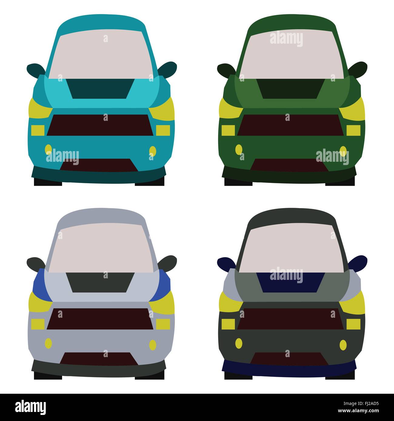 Four Vehicles Front View. Car icons set. Digital vector flat ...