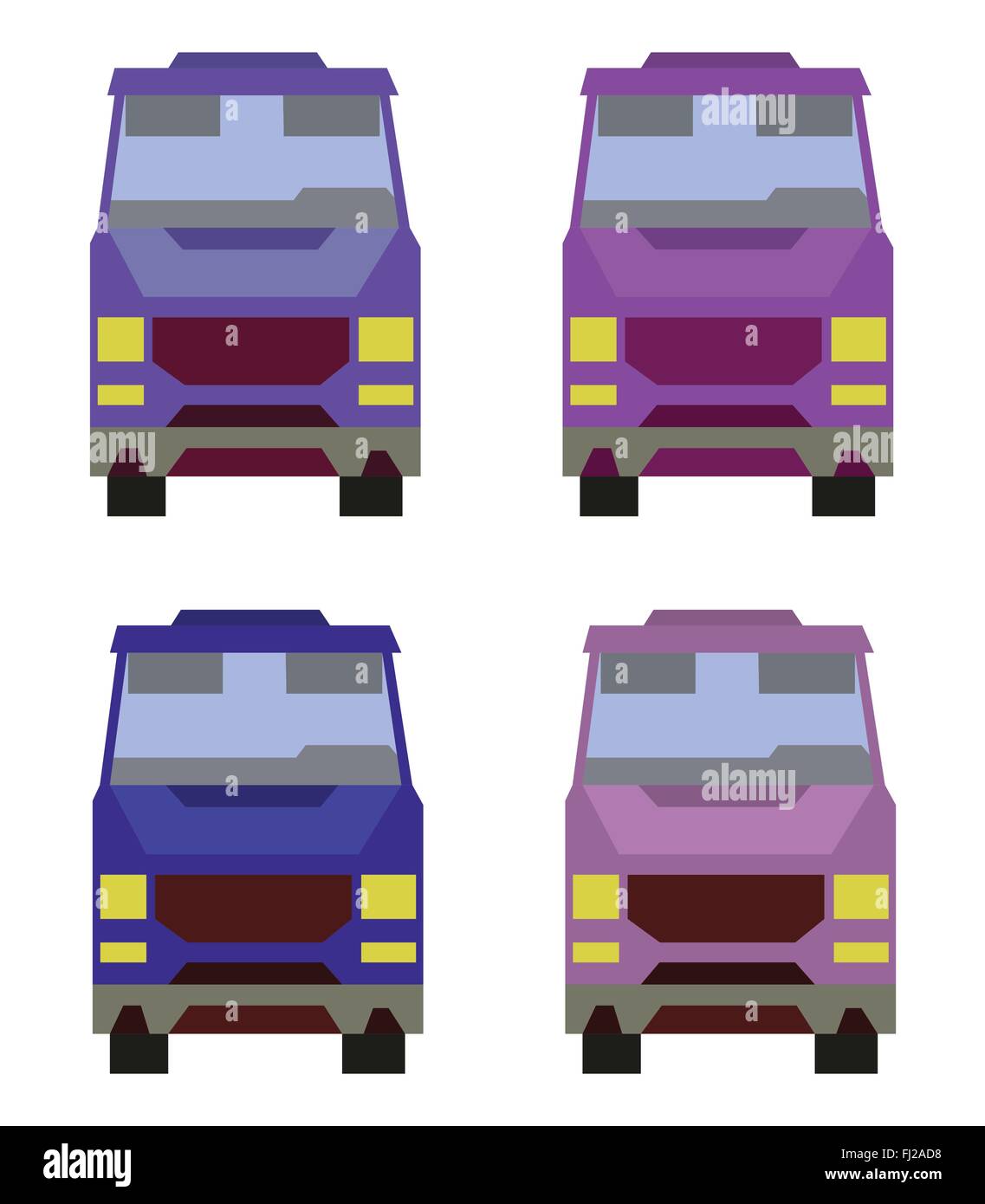 Four Vehicles Front View. Car icons set. Digital vector flat ...