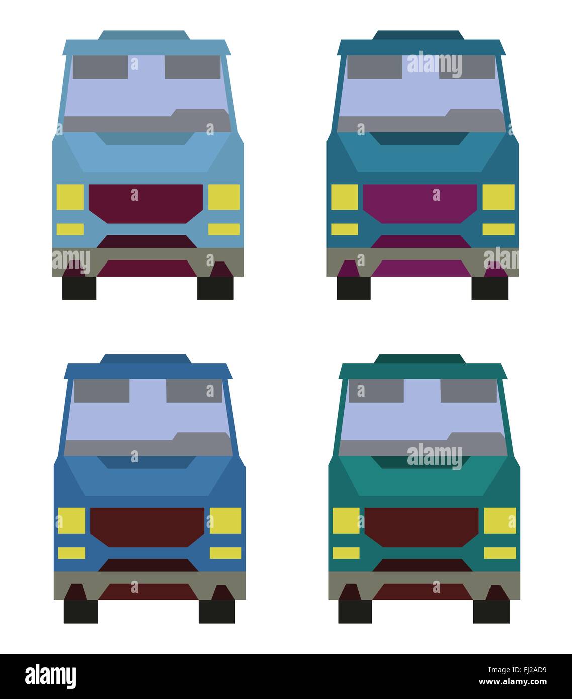 Four Vehicles Front View. Car icons set. Digital vector flat ...