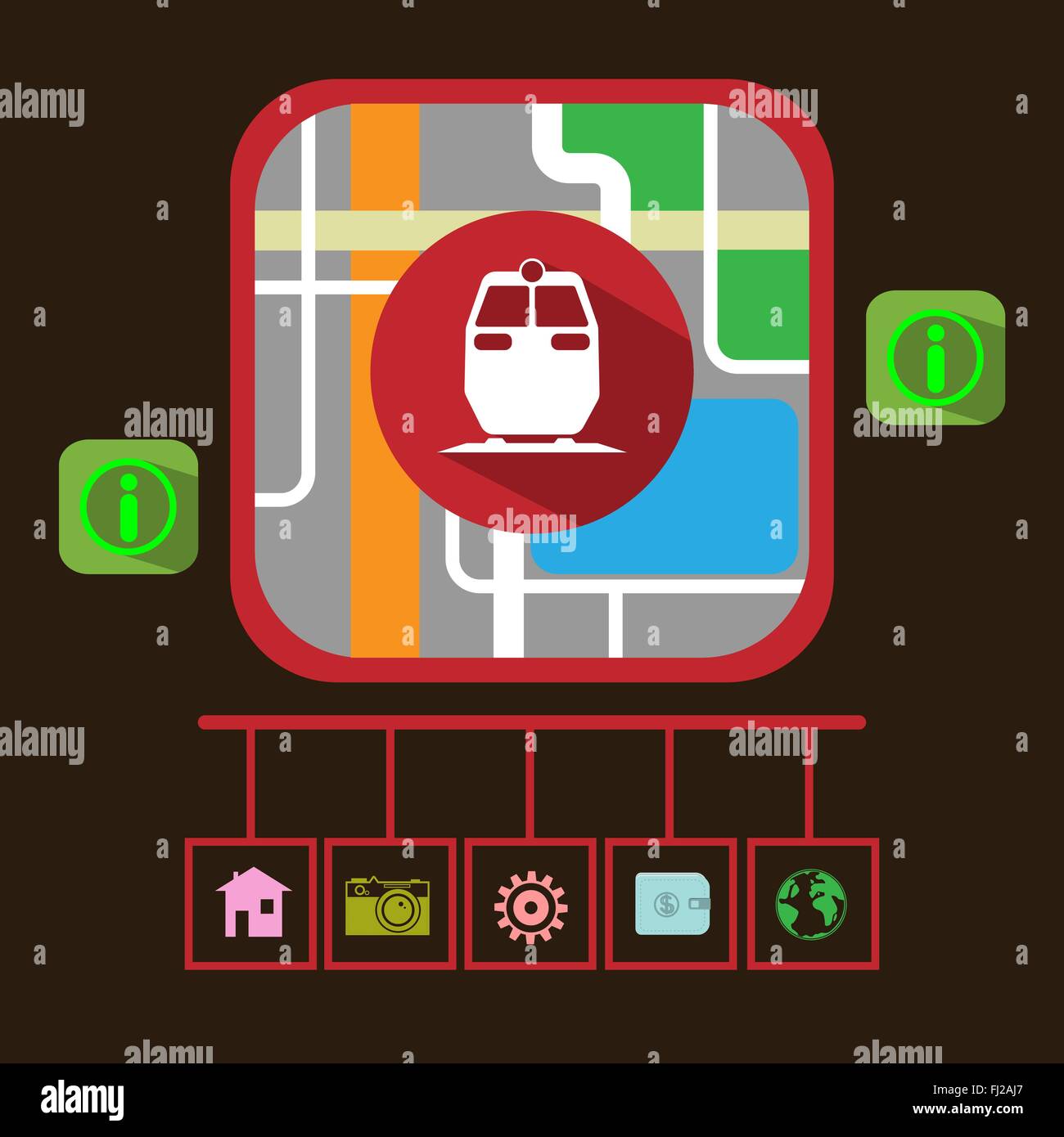 Travel GPS Navigation Map. Electric Train, Map Pointer, Transportation ...