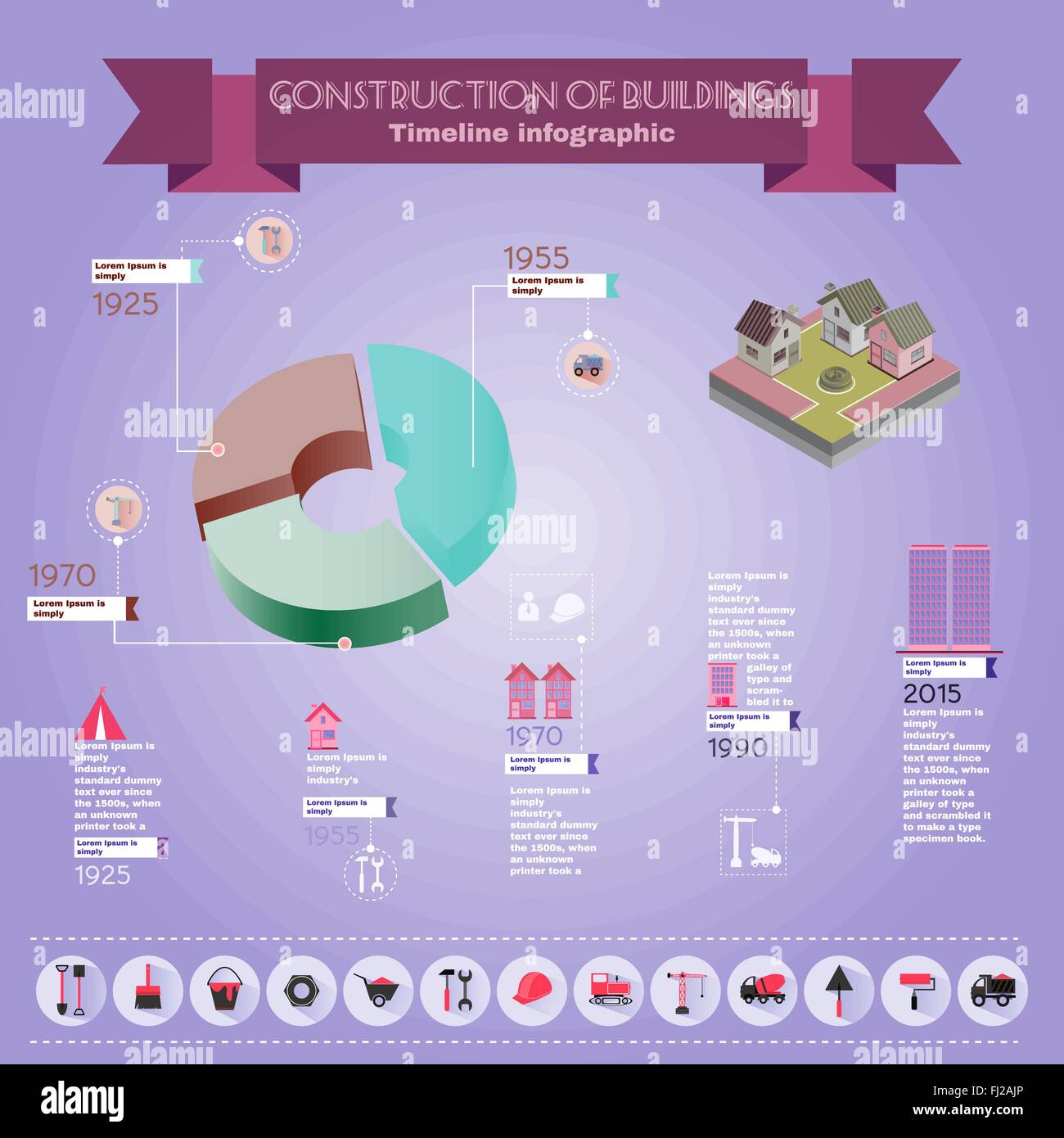 Pie chart construction diagram. Buildings construction infographic ...