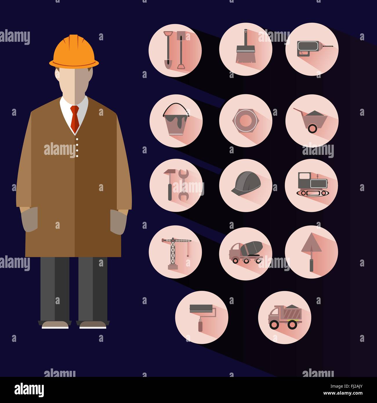 Construction Icons Set. Flat style round vector building illustrations ...
