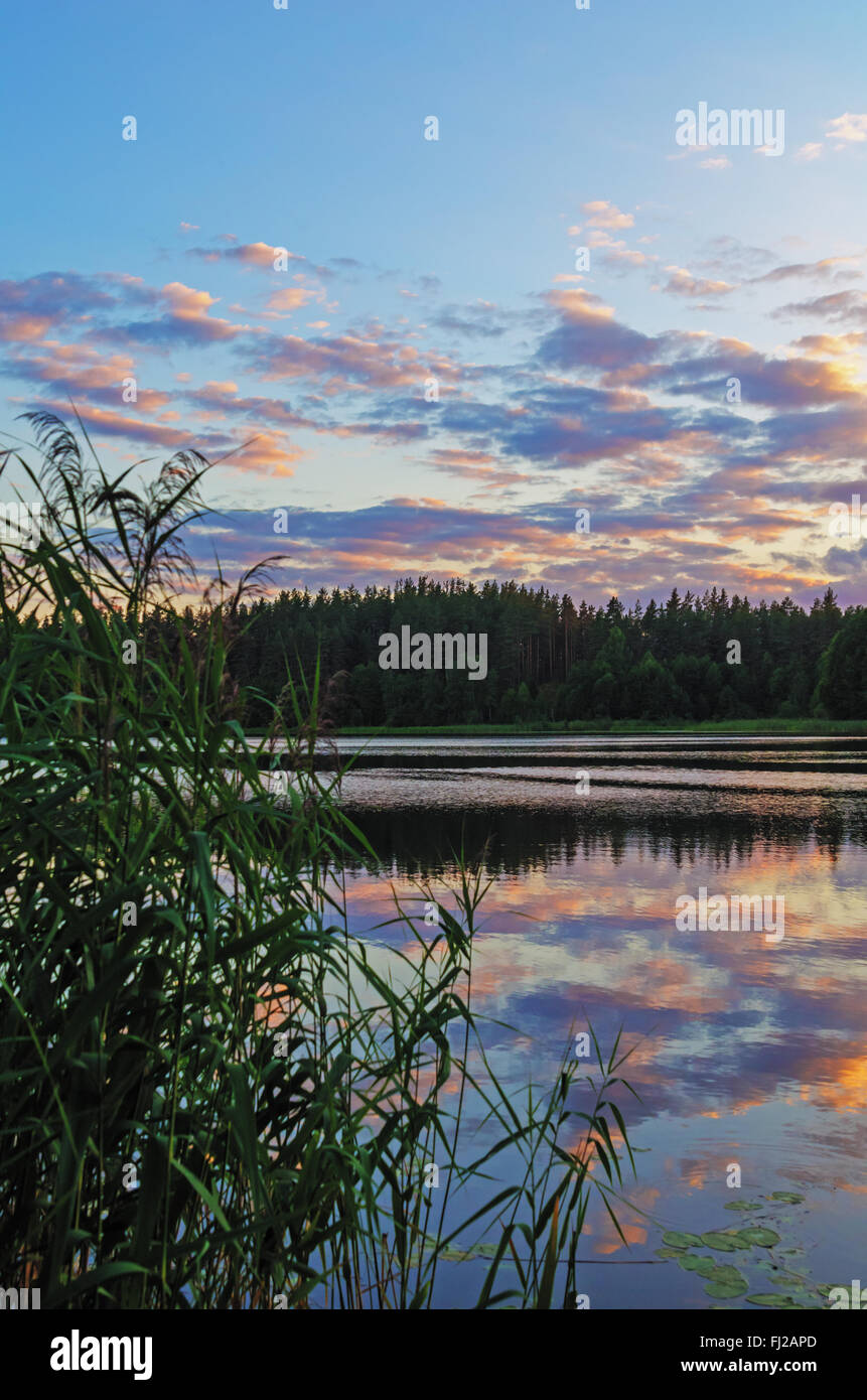 Pink sunset over lake Stock Photo - Alamy