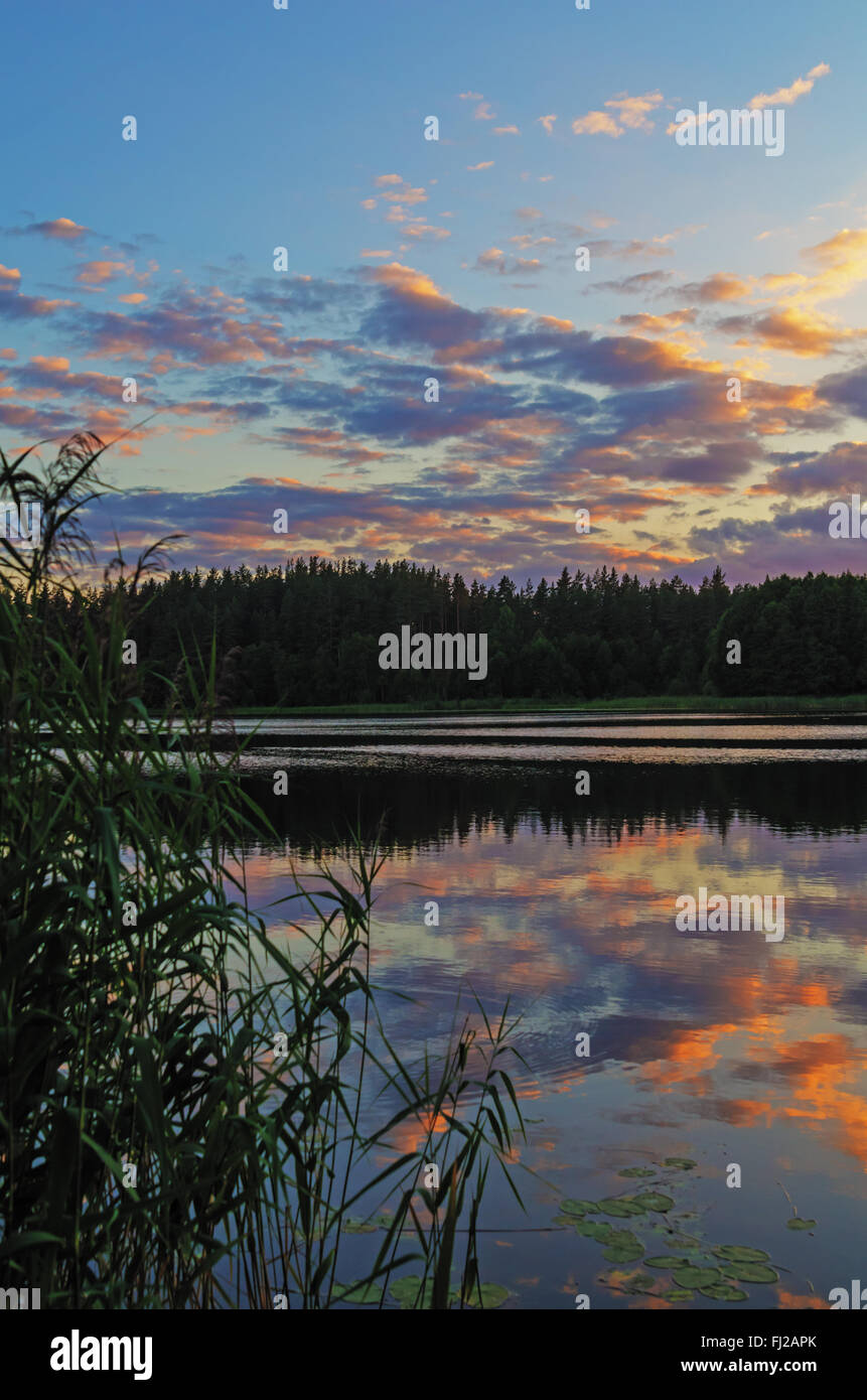 Pink sunset over lake Stock Photo - Alamy