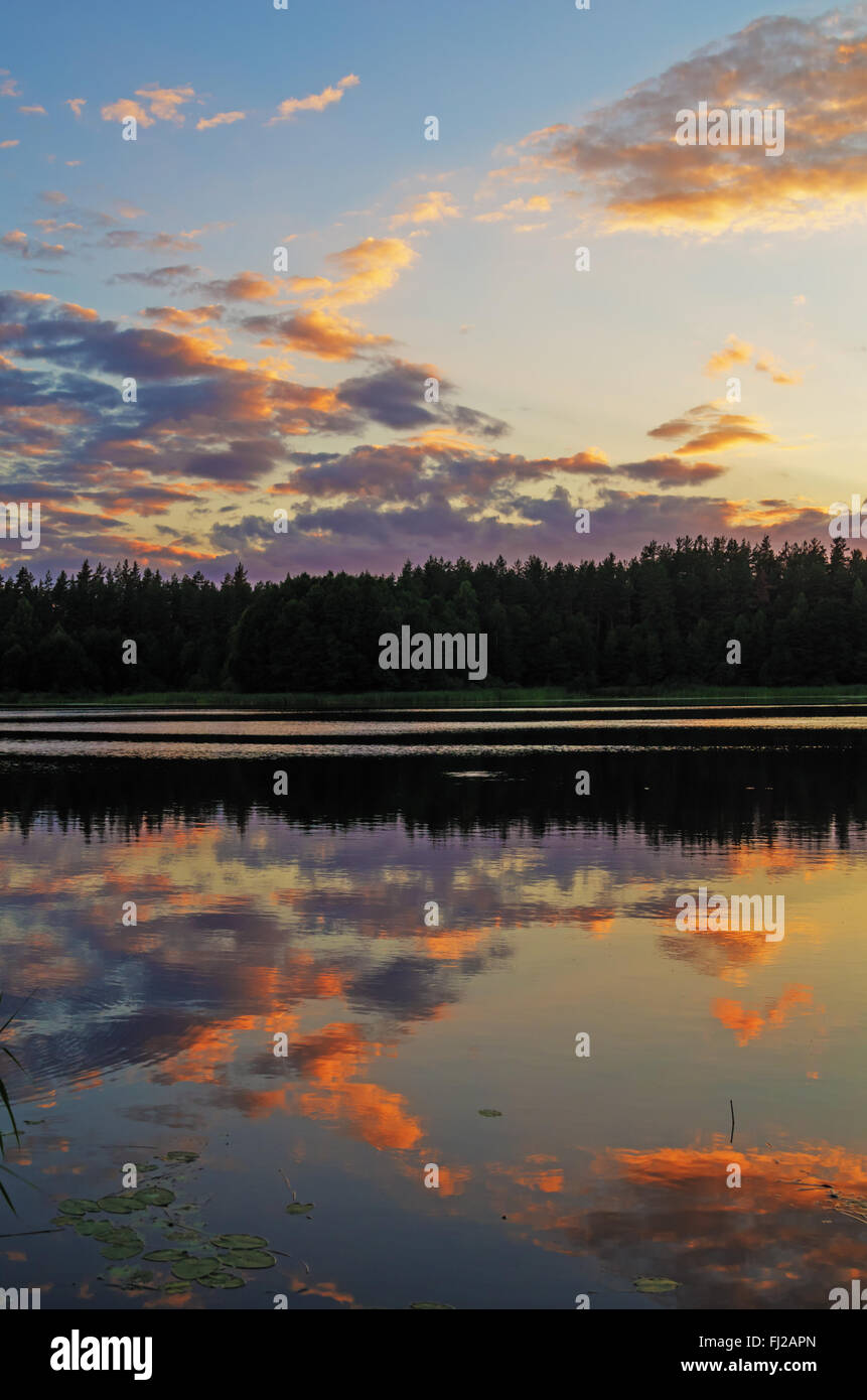 Pink sunset over lake Stock Photo - Alamy