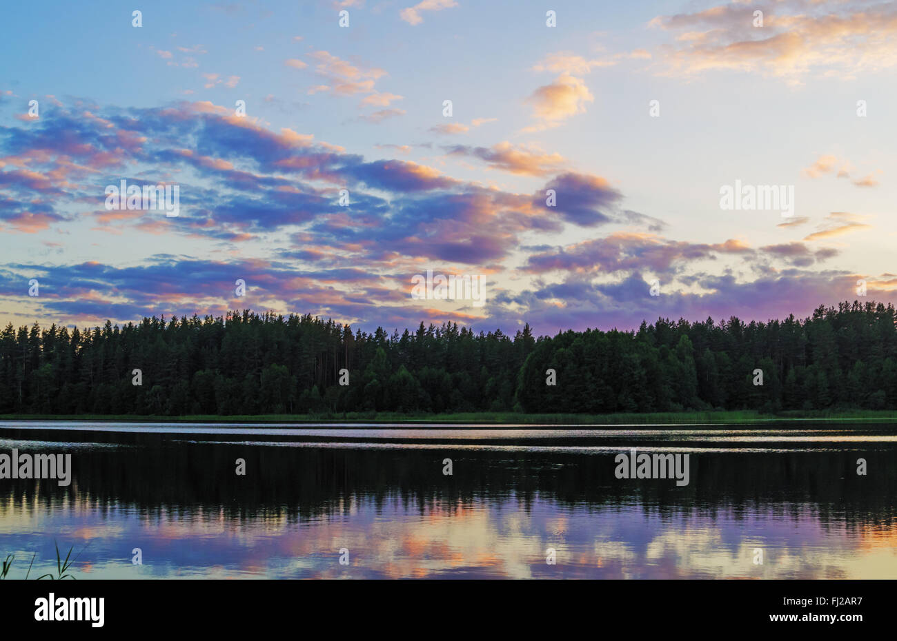 Pink sunset over lake Stock Photo - Alamy