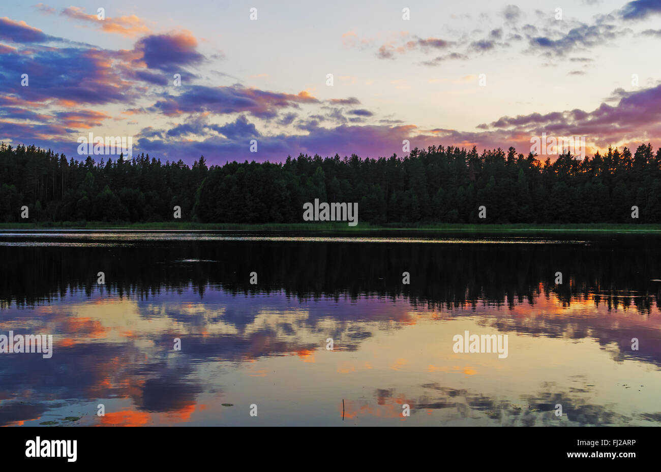 Pink sunset over lake Stock Photo - Alamy