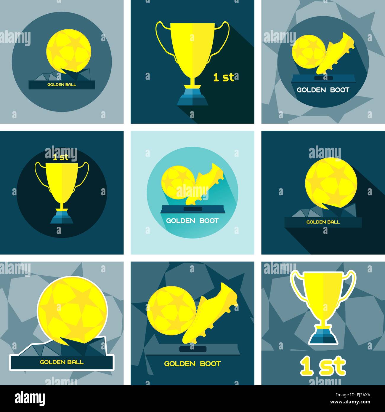 Golden Sports Prizes. Soccer or Football Championship Symbols. Flat ...