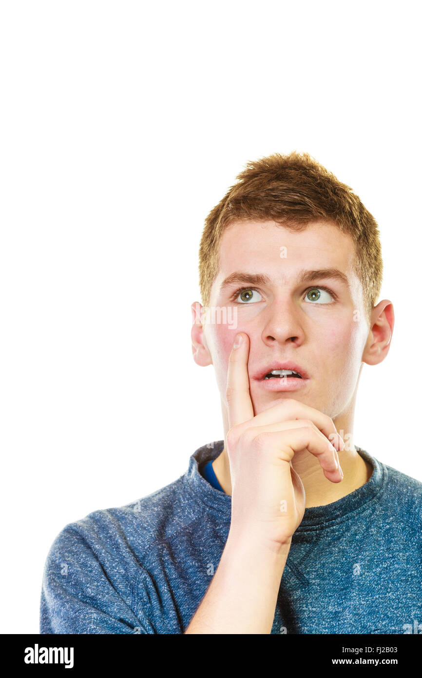 Thoughtful man face. Handsome guy thinking isolated on white background ...