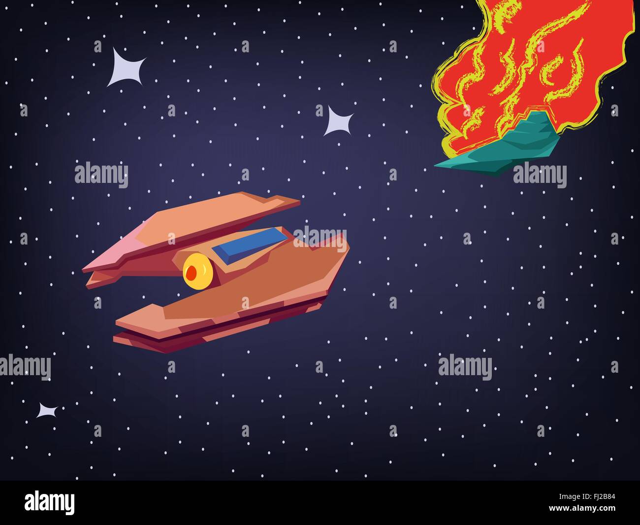 Cosmos Spaceship Battle. Explosion of a Starship in Space. Brown ...