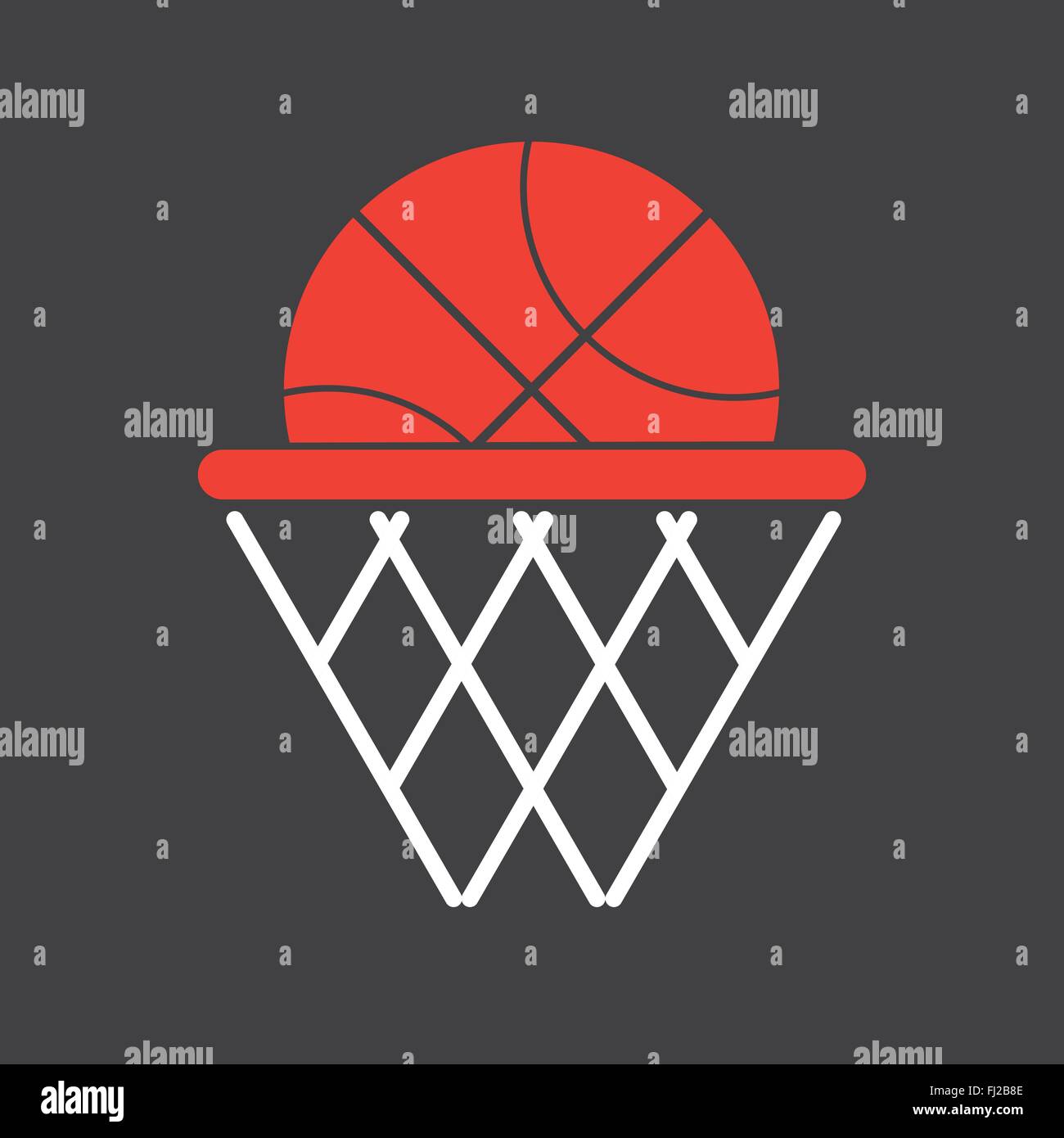 Ball in a basket. Basketball symbol icon. Vector flat illustration ...