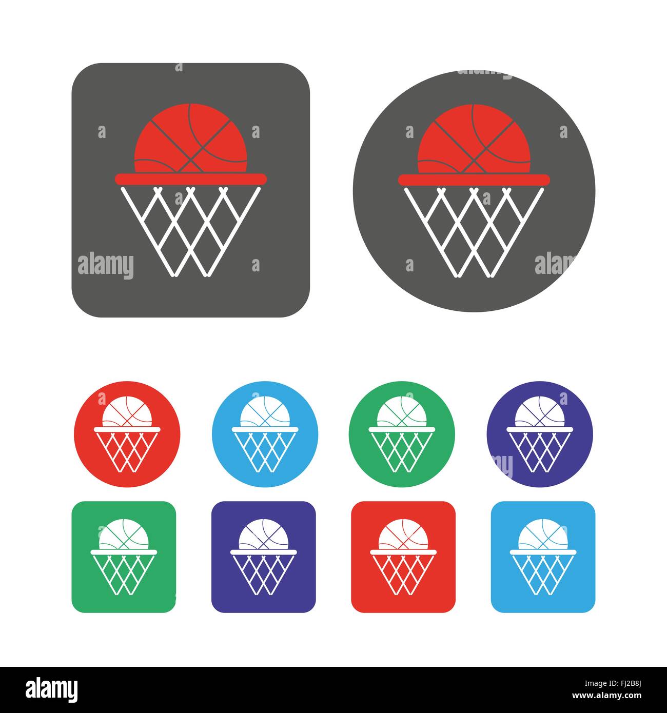 Ball in a basket. Basketball symbol icon. Vector flat illustration ...