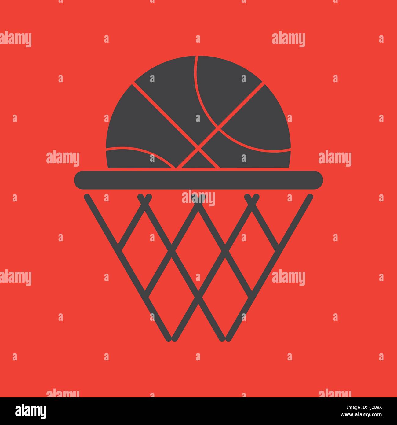 Ball in a basket. Basketball symbol icon. Vector flat illustration ...