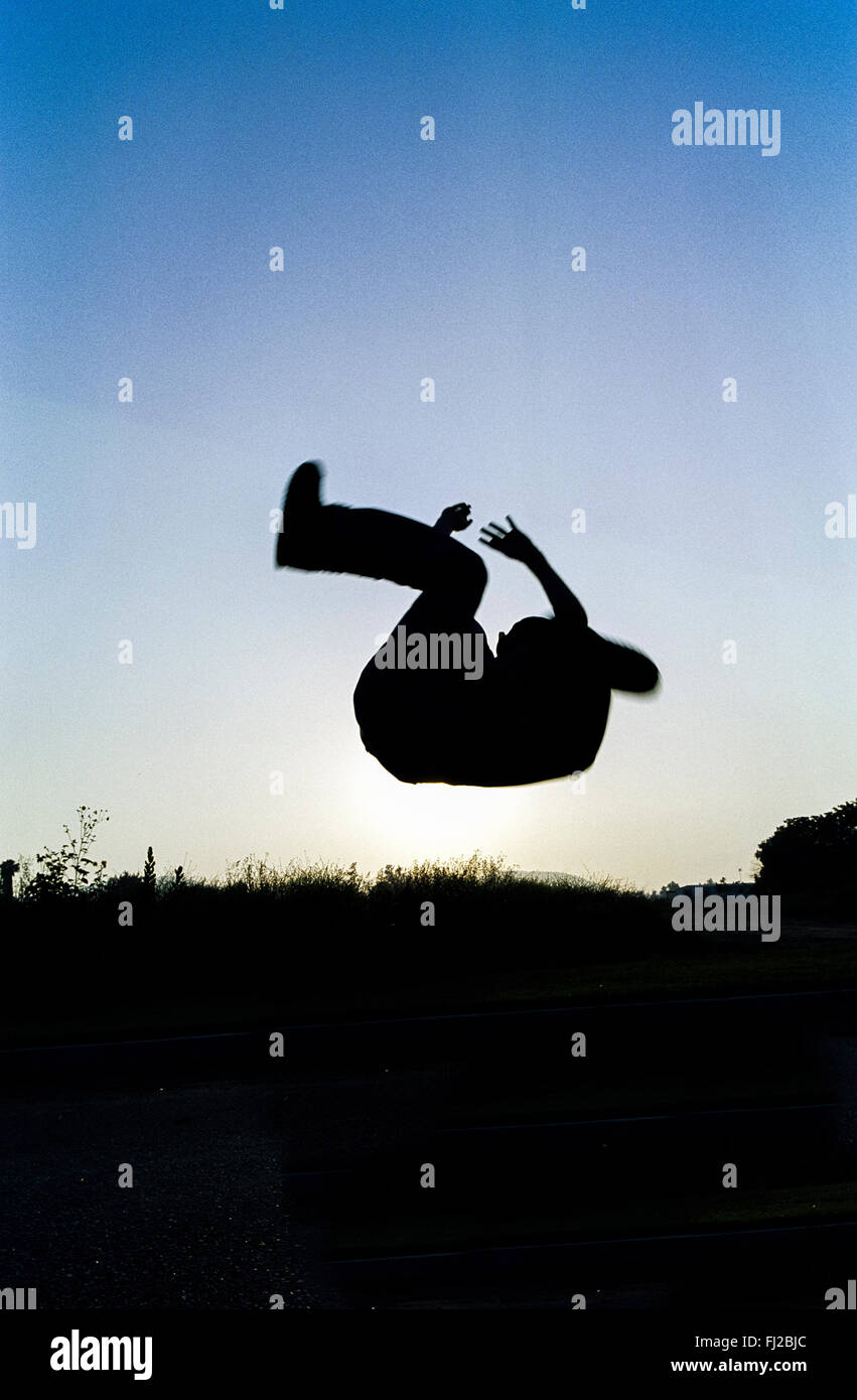 LOS ANGELES, CA – JANUARY 23: Caucasian male performing air stunts in ...