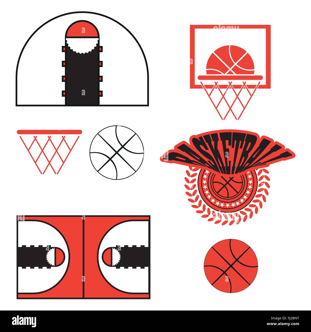 Basketball objects. Ball used for playing a basketball game. Basket for ...
