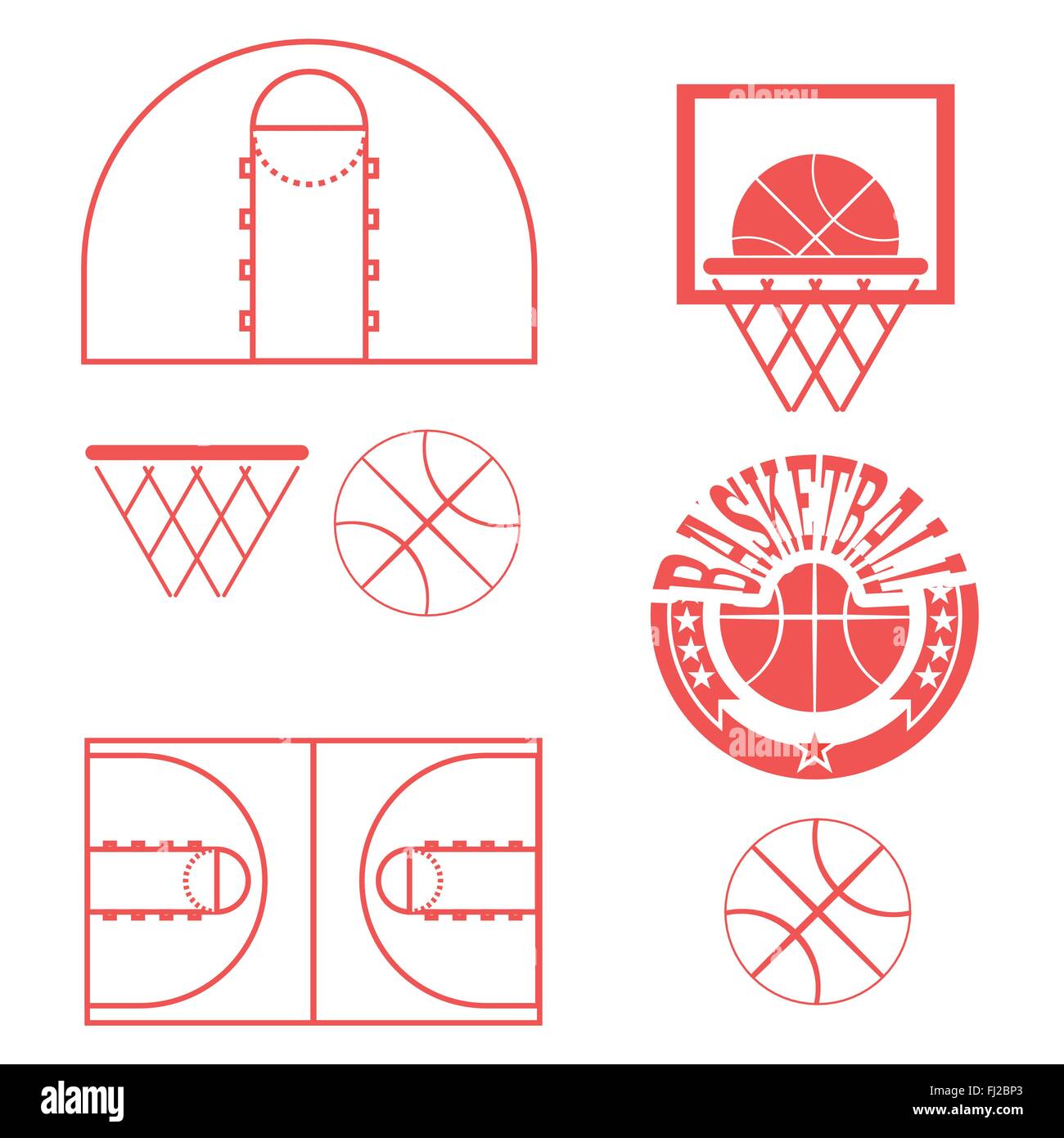 Basketball objects. Ball used for playing a basketball game. Basket for ...