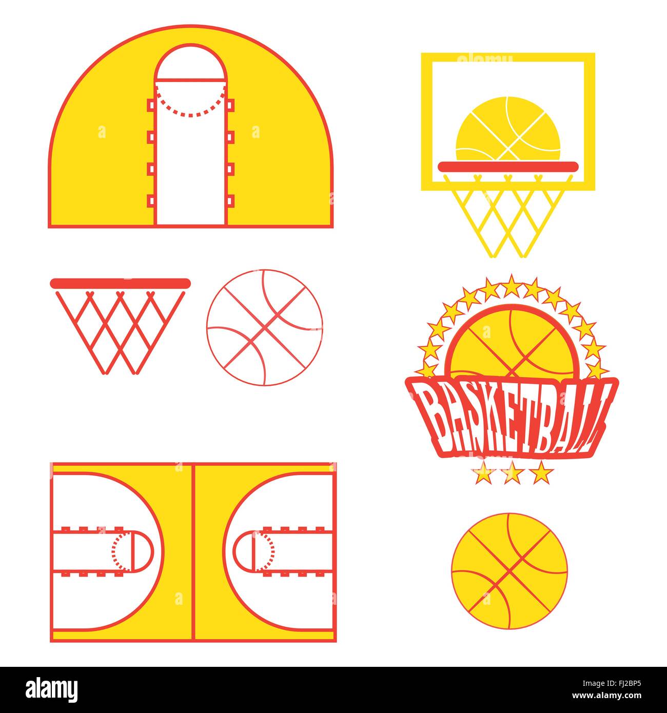 Basketball objects. Ball used for playing a basketball game. Basket for ...