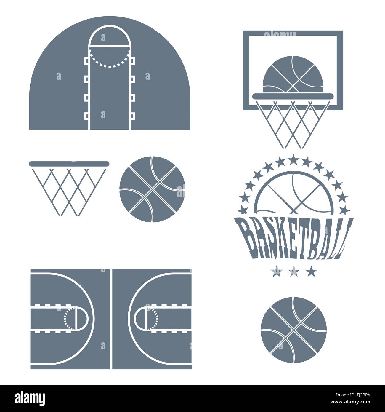 Basketball objects. Ball used for playing a basketball game. Basket for ...