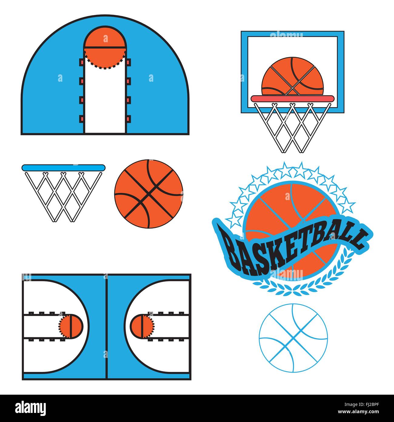 Basketball objects. Ball used for playing a basketball game. Basket for ...