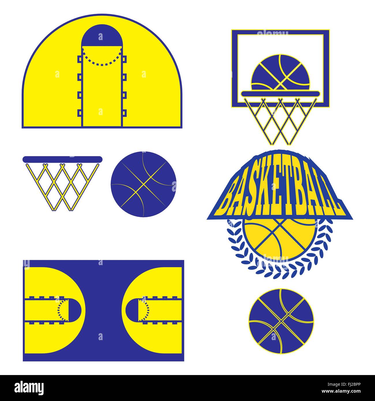 Basketball objects. Ball used for playing a basketball game. Basket for ...