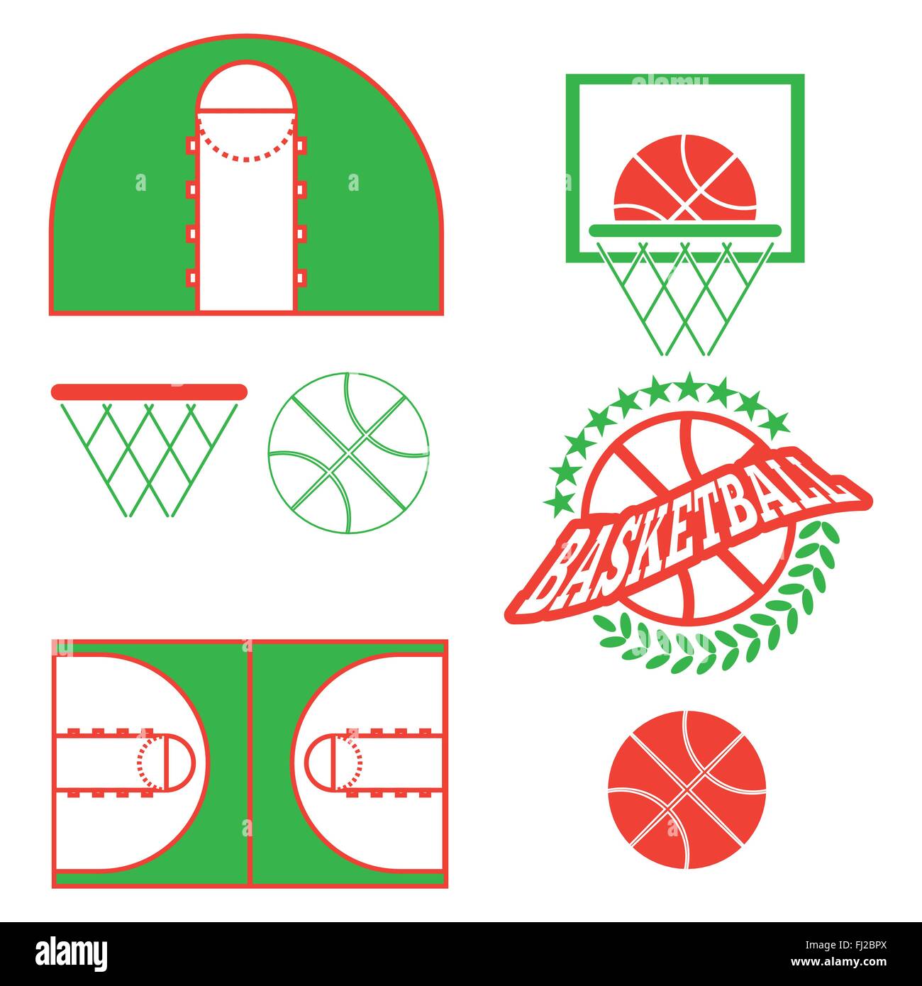 Basketball objects. Ball used for playing a basketball game. Basket for ...