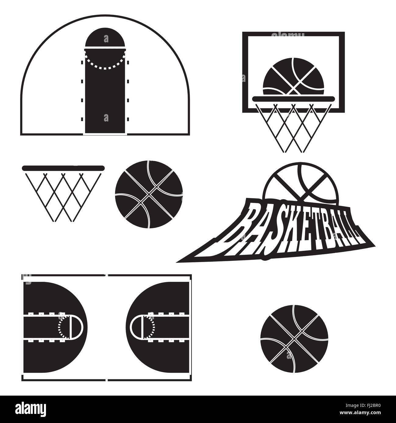 Basketball objects. Ball used for playing a basketball game. Basket for ...