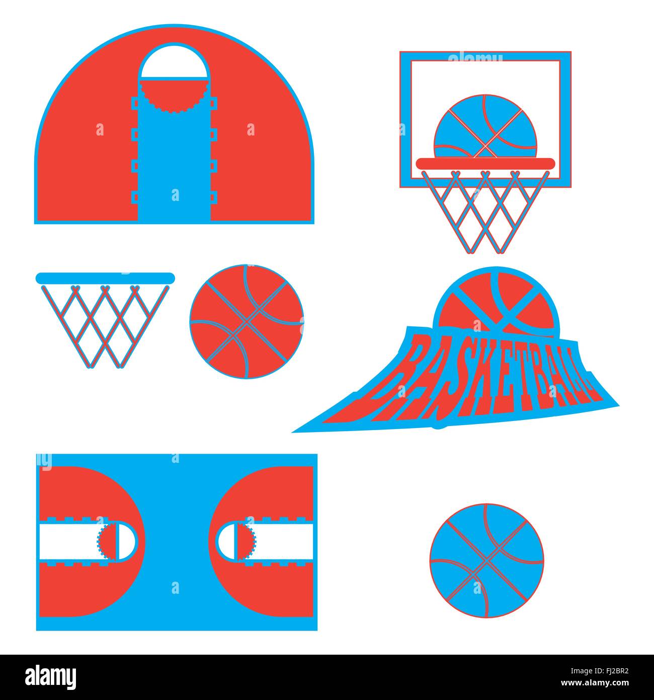Basketball objects. Ball used for playing a basketball game. Basket for ...