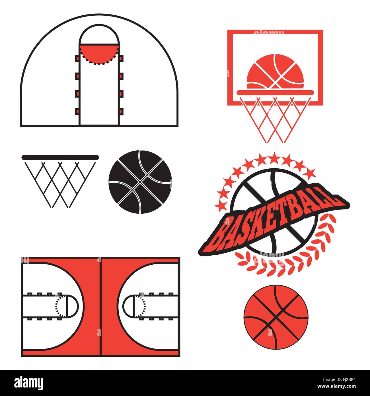 Basketball objects. Ball used for playing a basketball game. Basket for ...