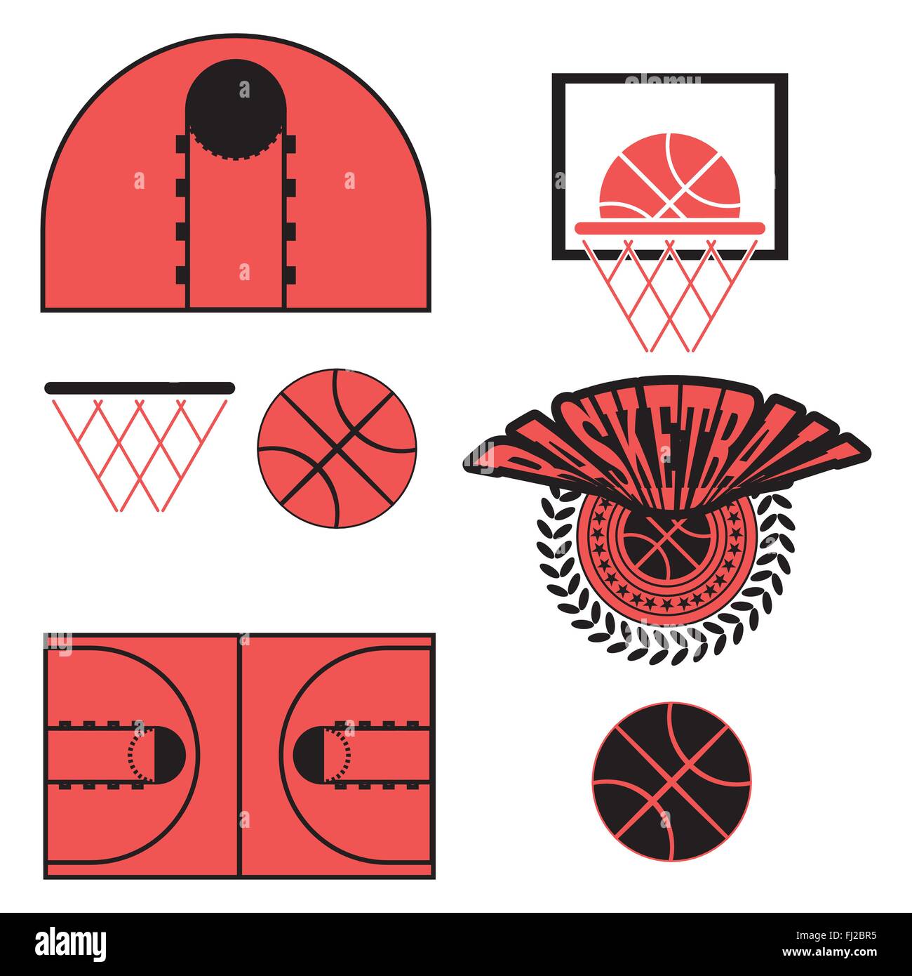 Basketball objects. Ball used for playing a basketball game. Basket for ...