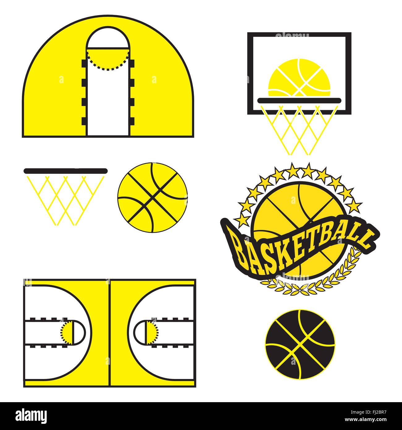 Basketball objects. Ball used for playing a basketball game. Basket for ...