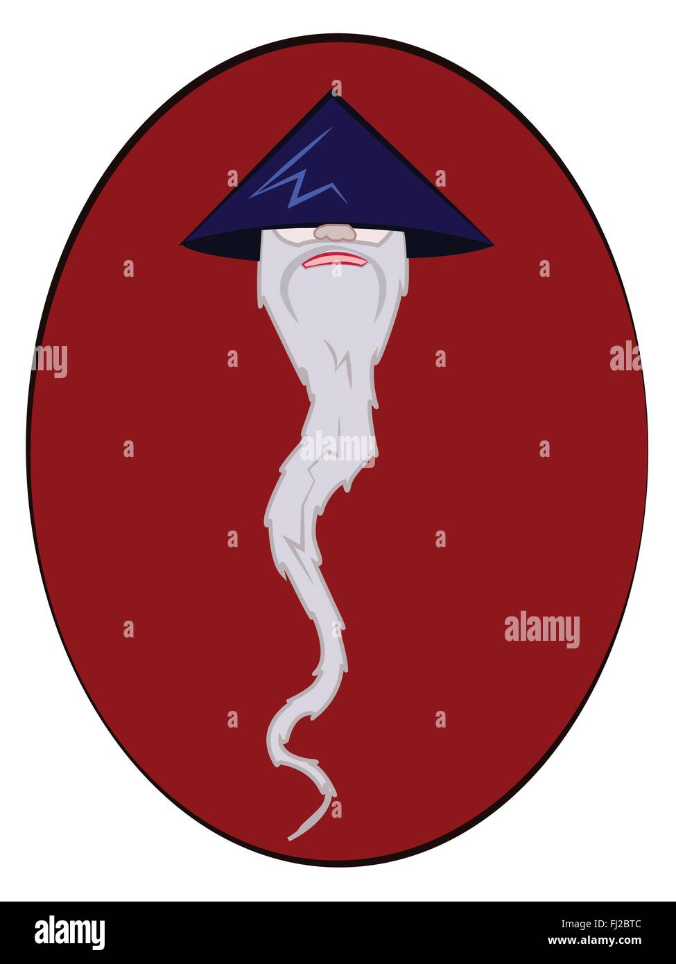 Chinese Sorcerer red round icon. Wizard in Chinese Hat with Long White ...