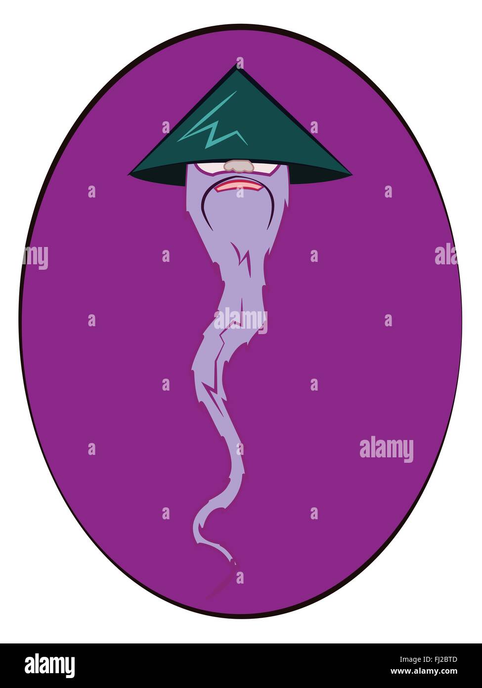 Chinese Sorcerer purple round icon. Wizard in Chinese Hat with Long ...