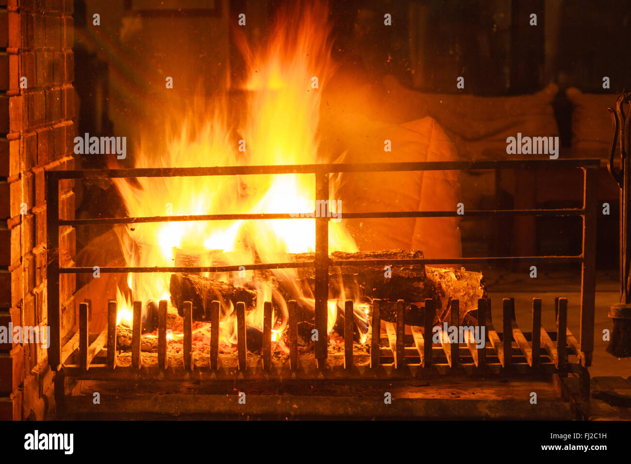 Closeup of burning fire wood in home fireplace Stock Photo - Alamy