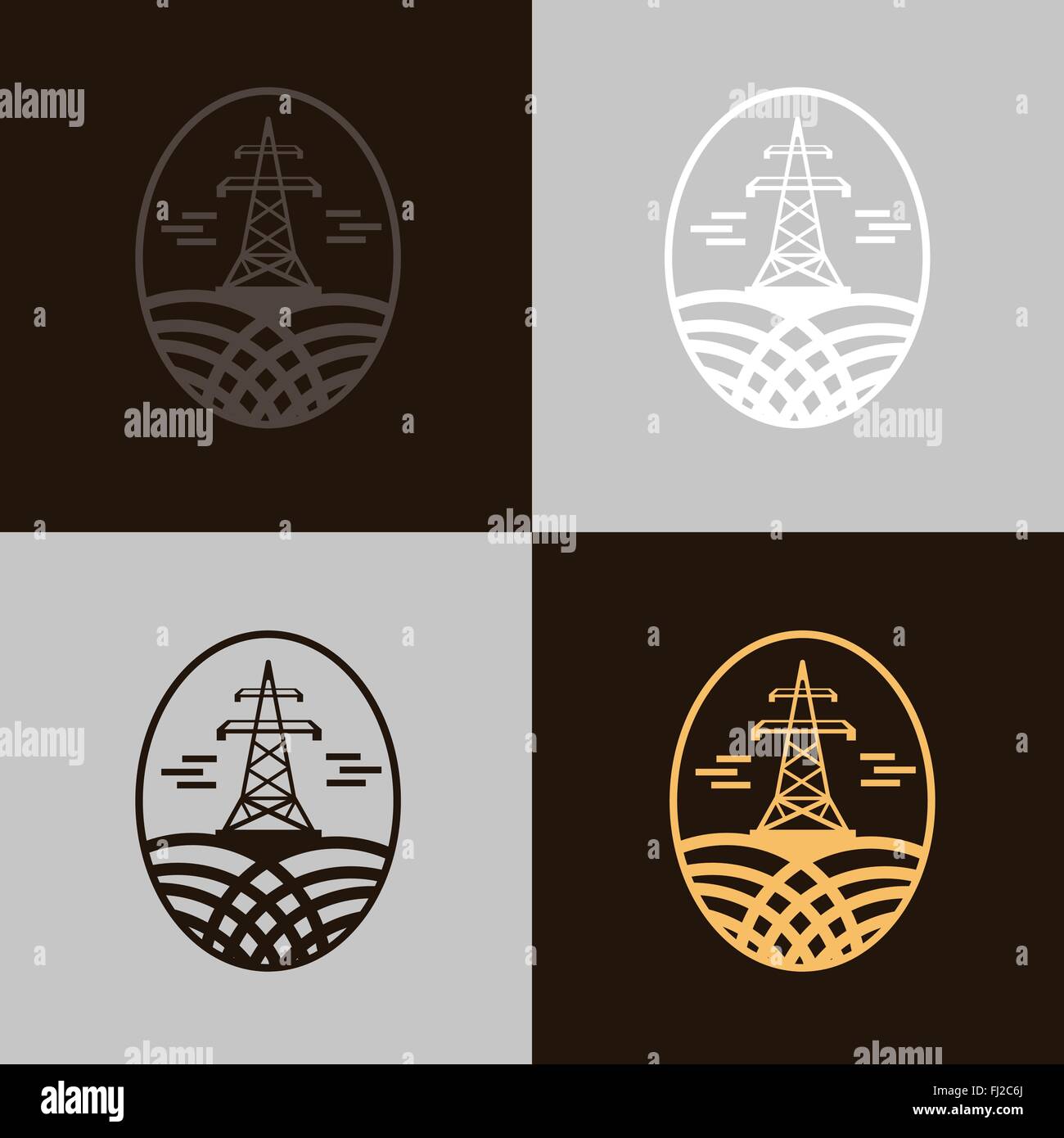 Electricity Tower Vector Sign Set. Energy Saving Green Movement Symbol ...