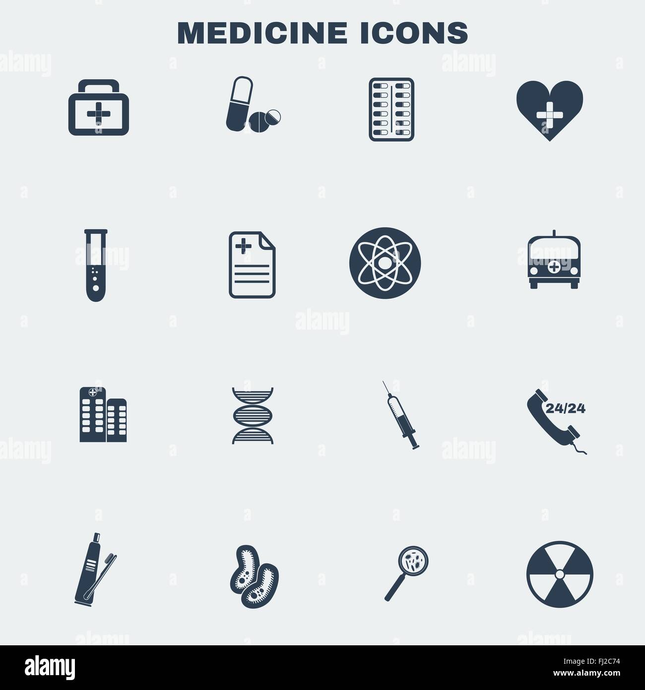 Healthcare. Black and White Medical Vector Icons Set. Digital ...
