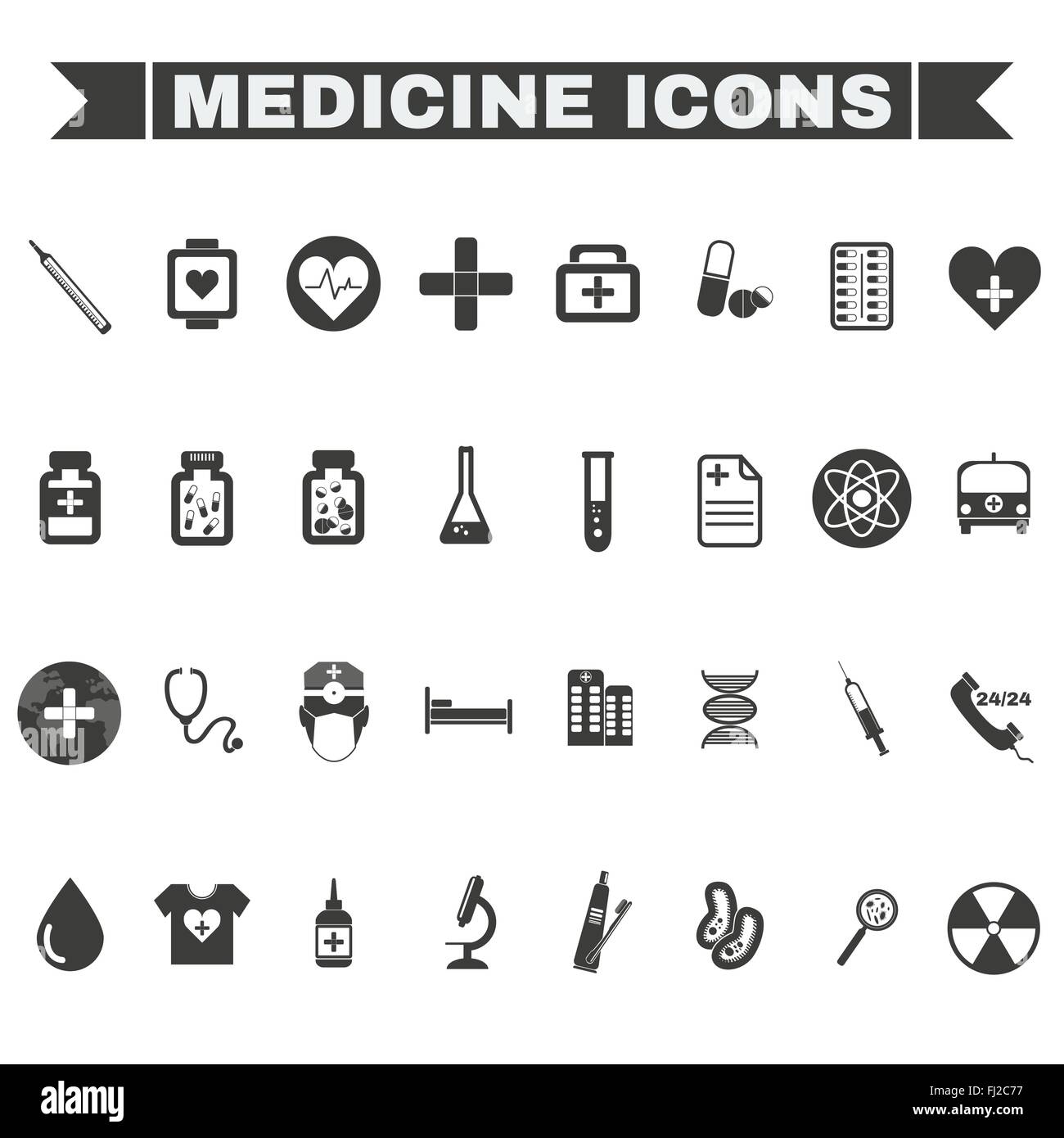 Healthcare. Black and White Medical Vector Icons Set. Digital ...