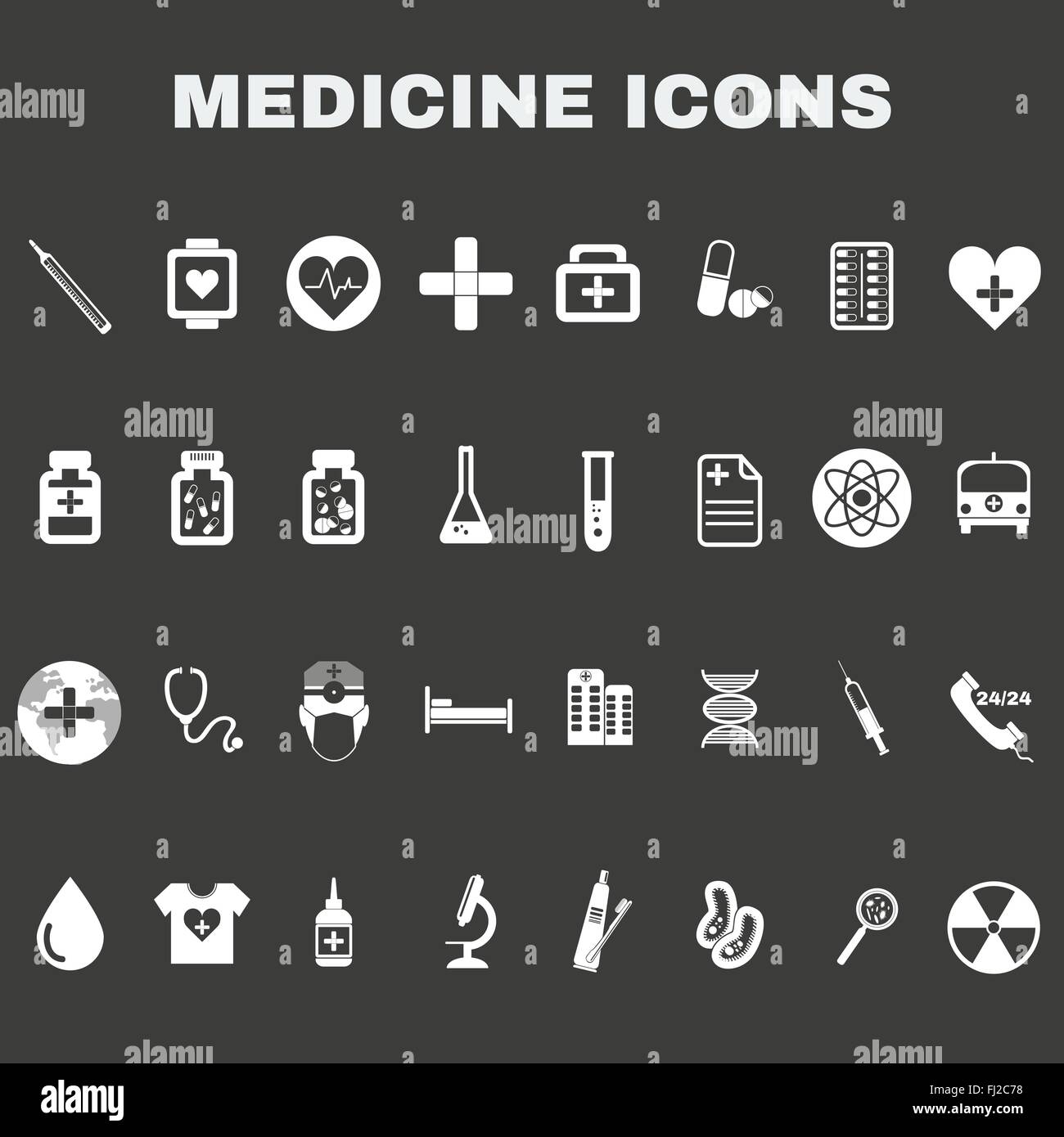 Healthcare. Black and White Medical Vector Icons Set. Digital ...