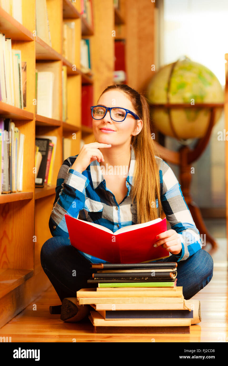 Education school concept. Clever female student long hair girl blue ...