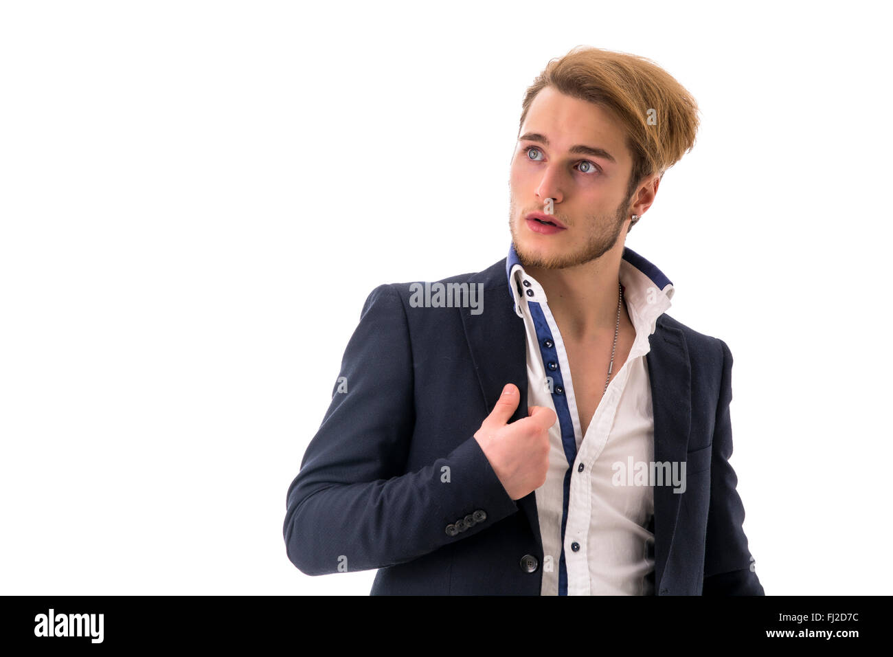 Headshot of handsome blond young man, blue eyes, isolated on white ...
