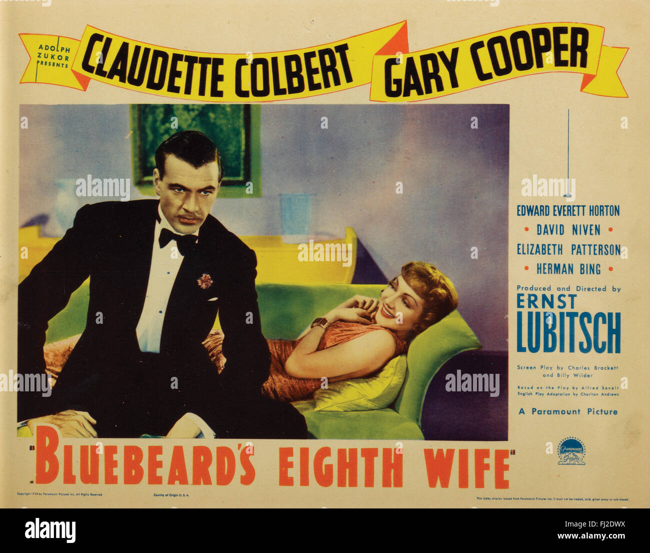"Bluebeard's Eighth Wife", (Paramount, 1938), lobby scene card ...