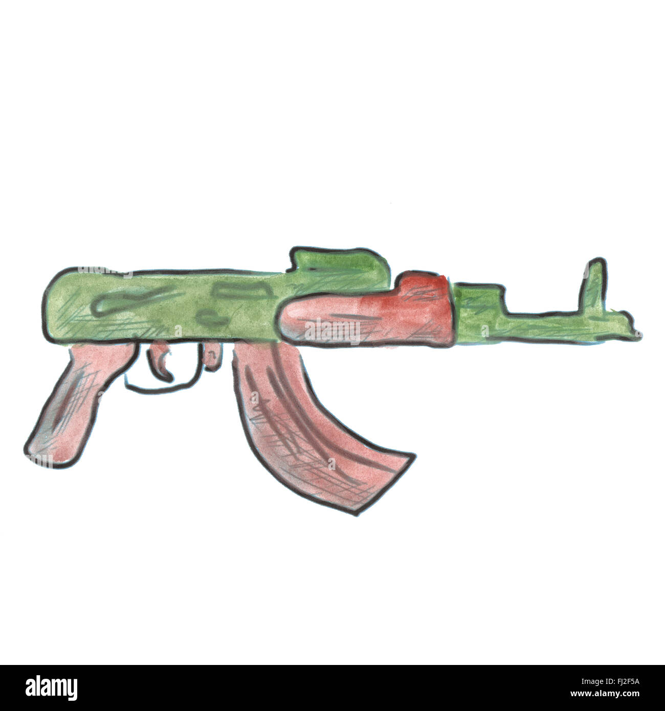 assault rifle cartoon watercolor isolated Stock Photo - Alamy