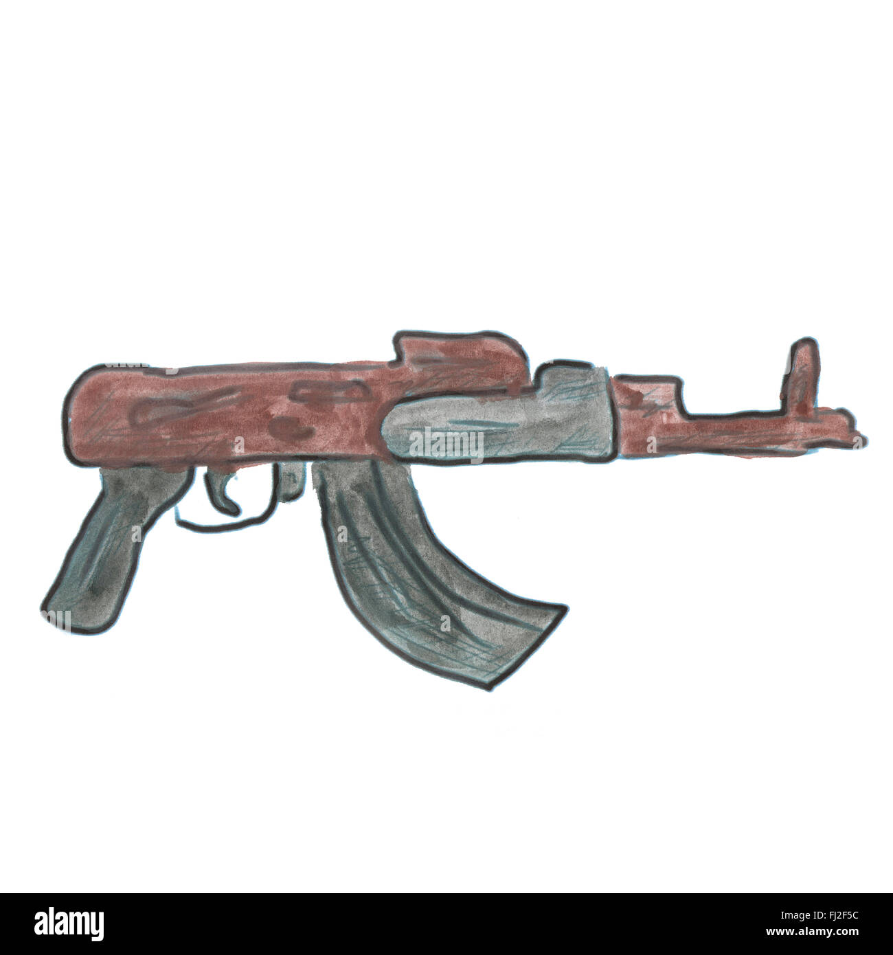 assault rifle weapon military cartoon watercolor isolated Stock Photo ...