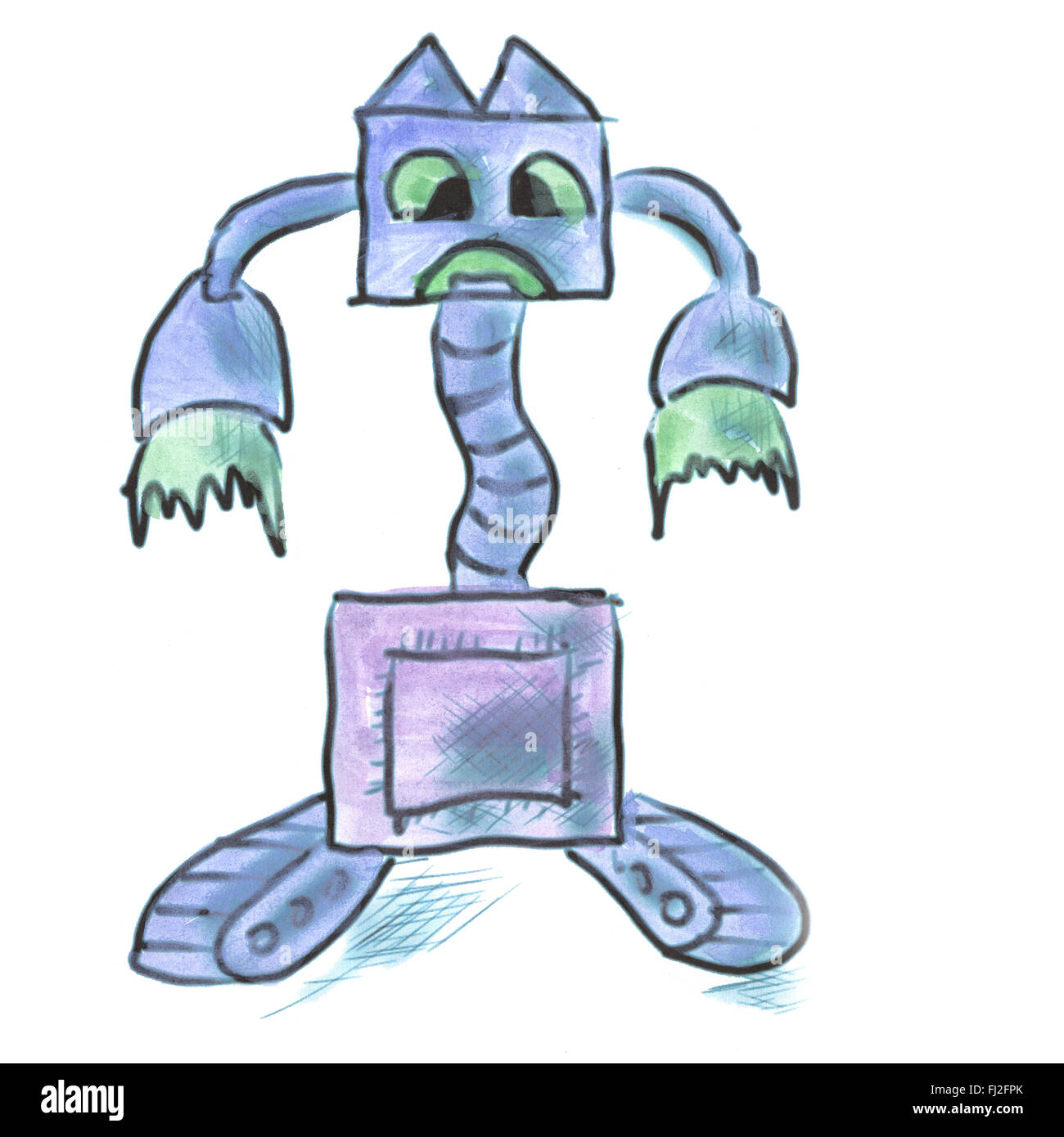 blue purple toy robot cartoon watercolor isolated Stock Photo - Alamy
