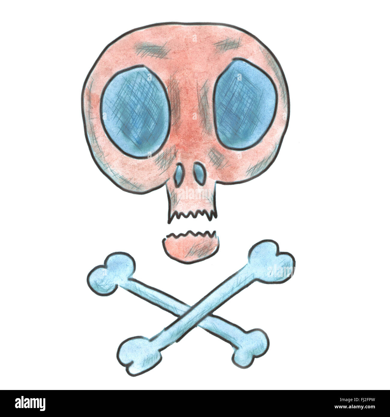 blue skull bones cartoon watercolor isolated Stock Photo - Alamy