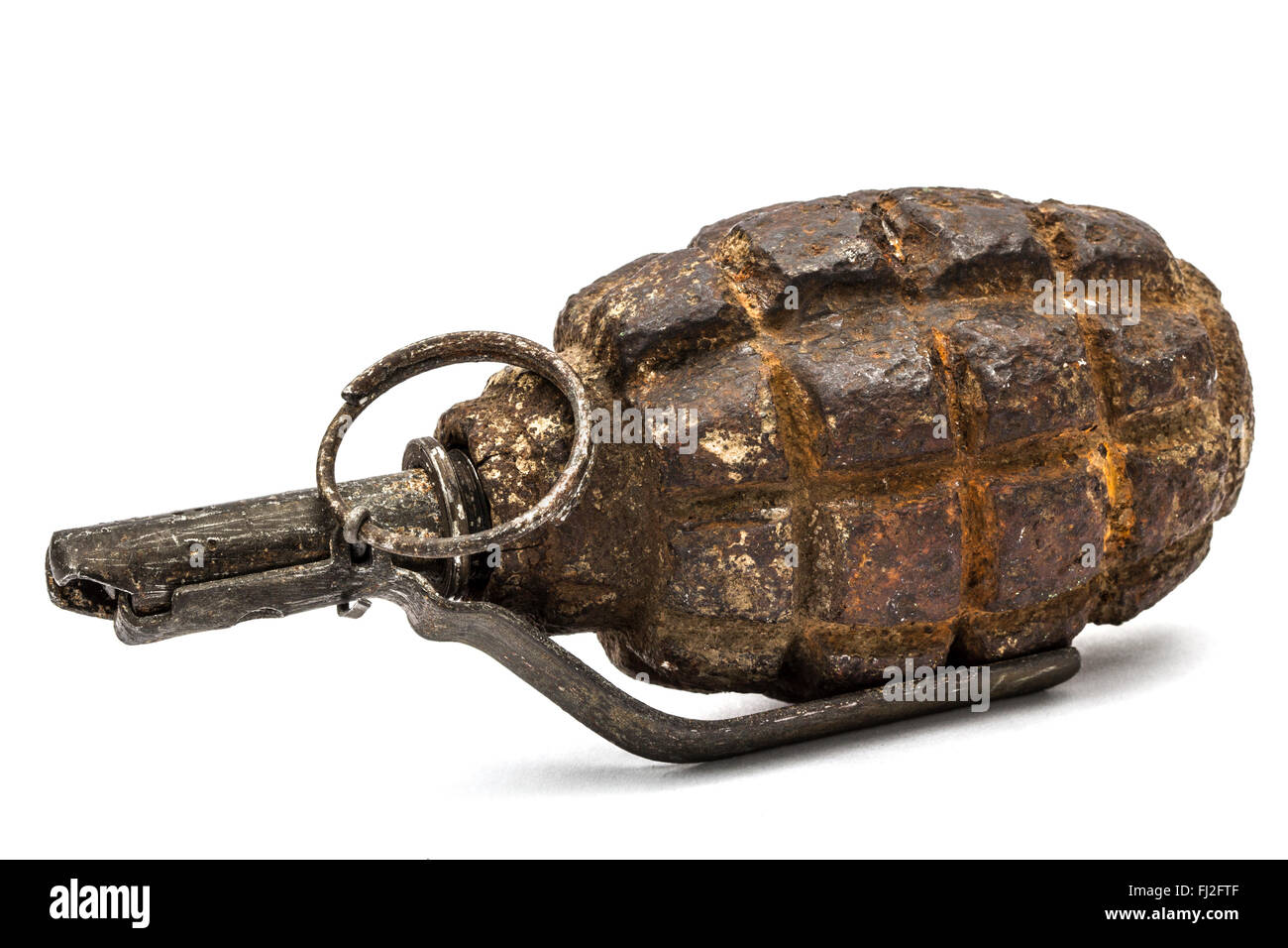 Old combat grenade isolated on a white background Stock Photo - Alamy