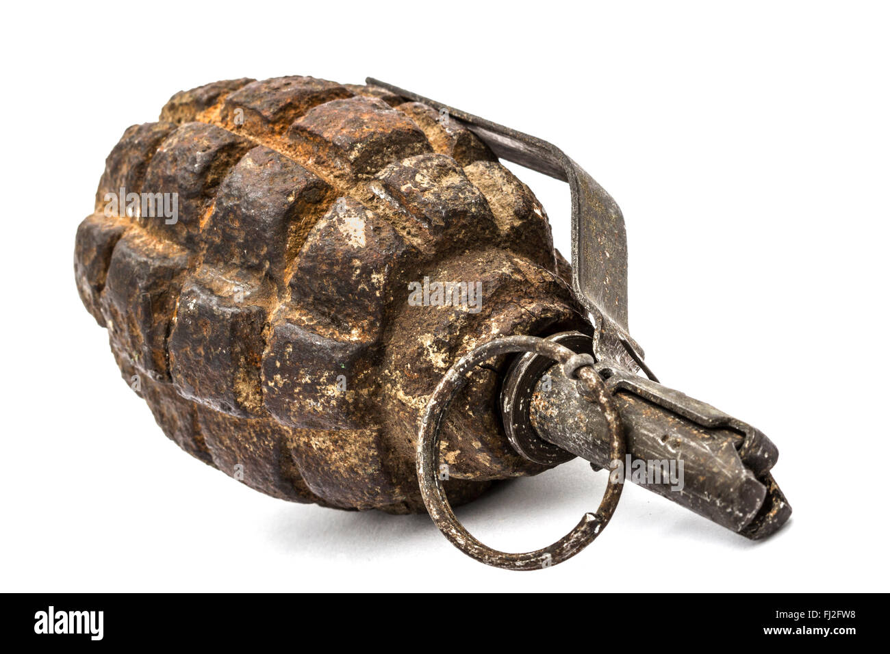 Old combat grenade isolated on a white background Stock Photo - Alamy