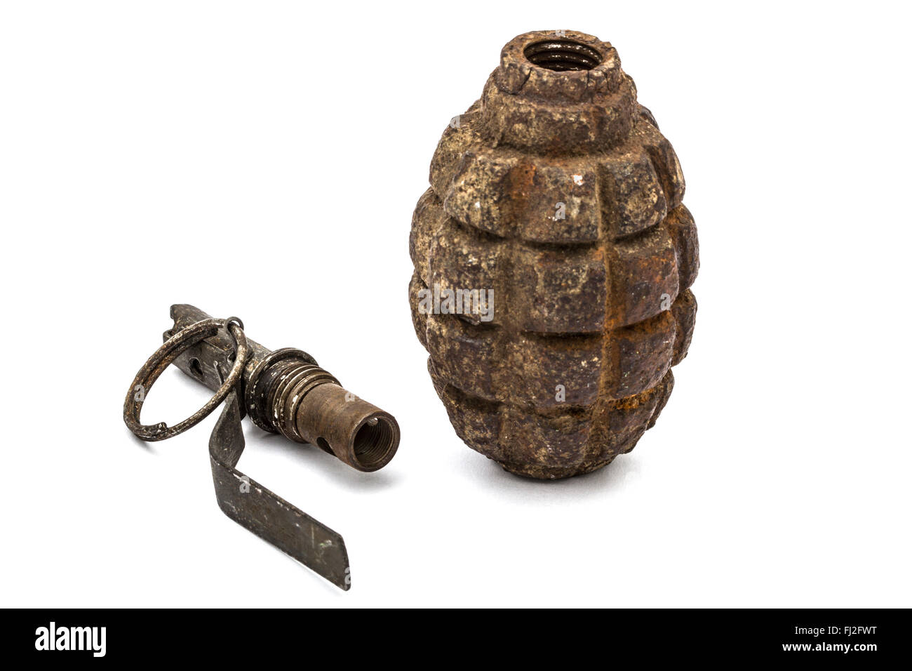 Old grenade and fuse, isolated on white background Stock Photo - Alamy