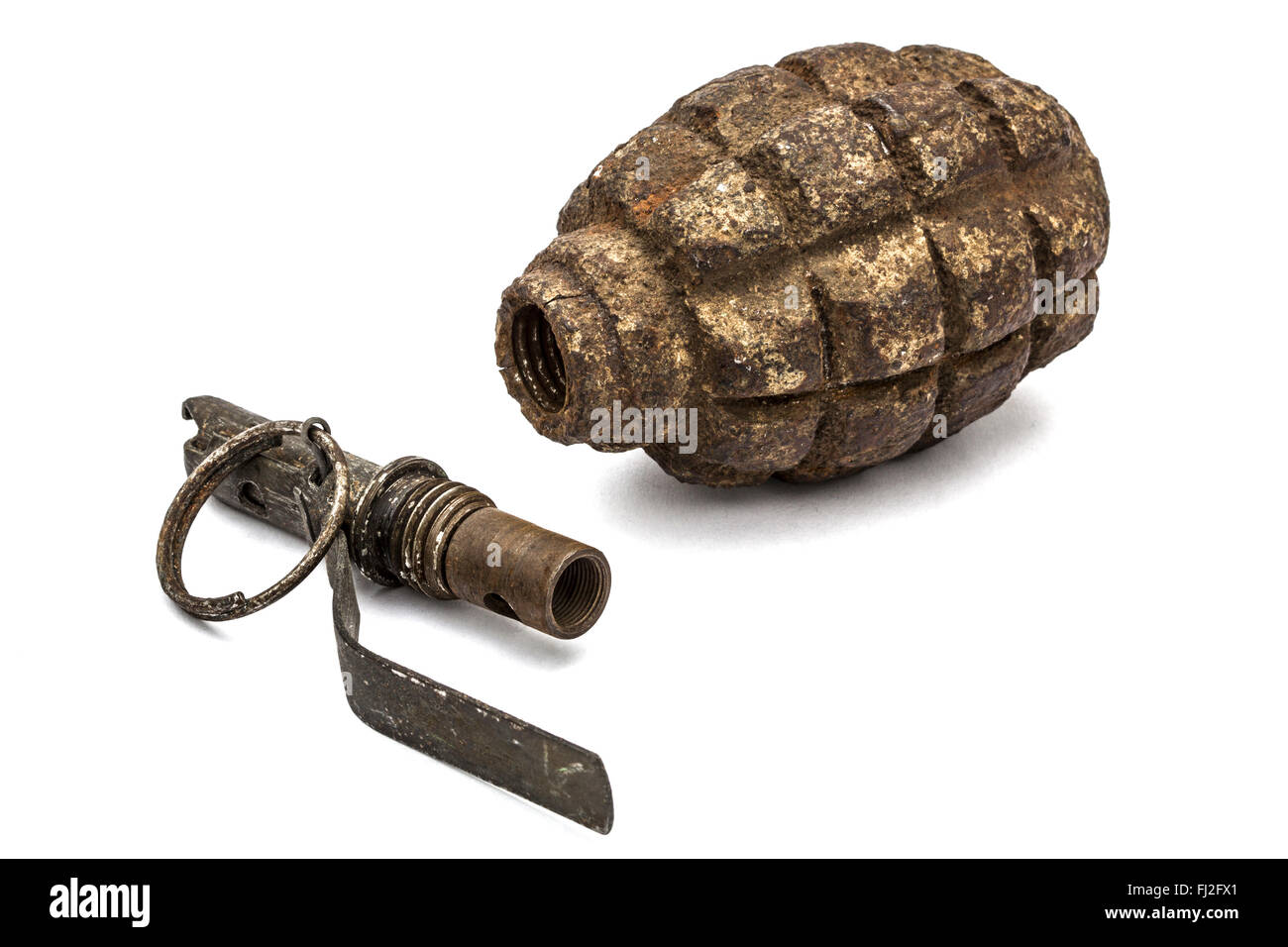 Old grenade and fuse, isolated on white background Stock Photo - Alamy
