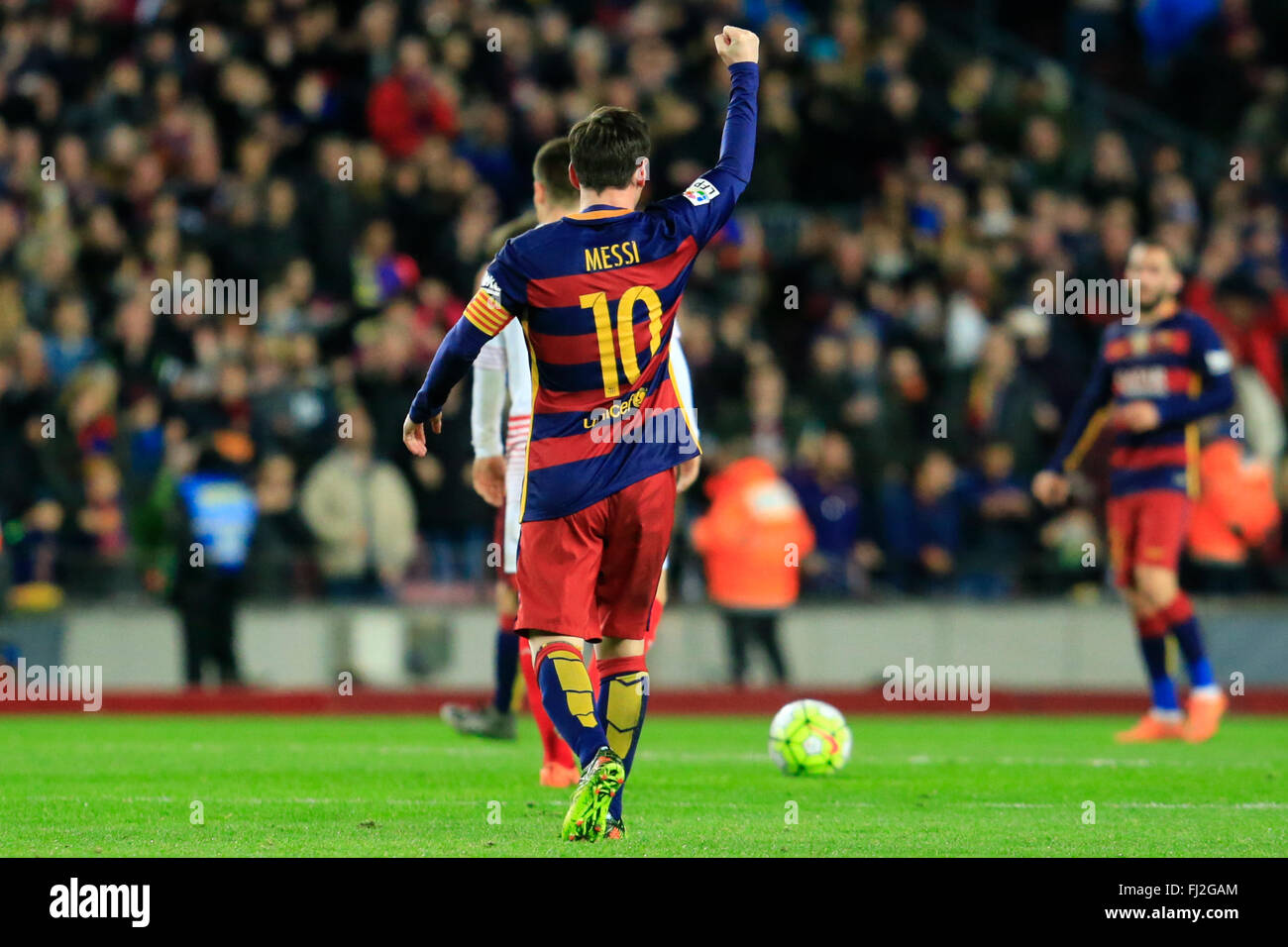 Barcelona, Spain. 28th Feb, 2016. Barcelona's Lionel Messi celebrates ...