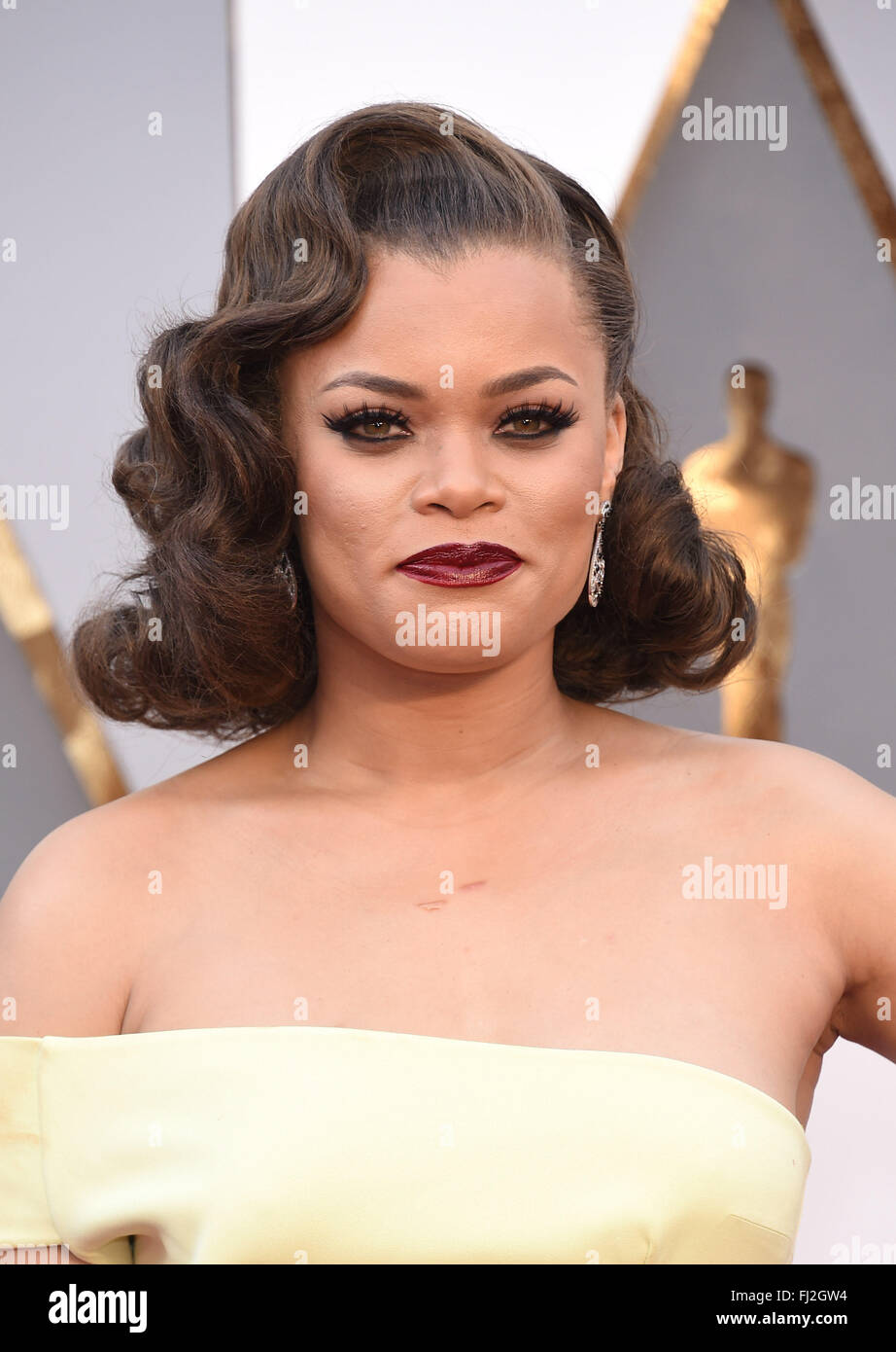 Hollywood, California, USA. 28th Feb, 2016. Singer ANDRA DAY arrives on ...